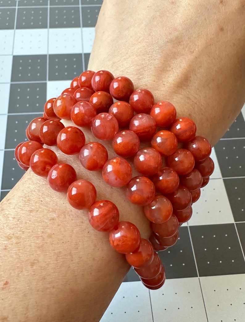 8.8mm Natural Sichuan Nanhong Agate Bead Necklace/bracelet 川料冰飘南红颈链多圈手串 ...