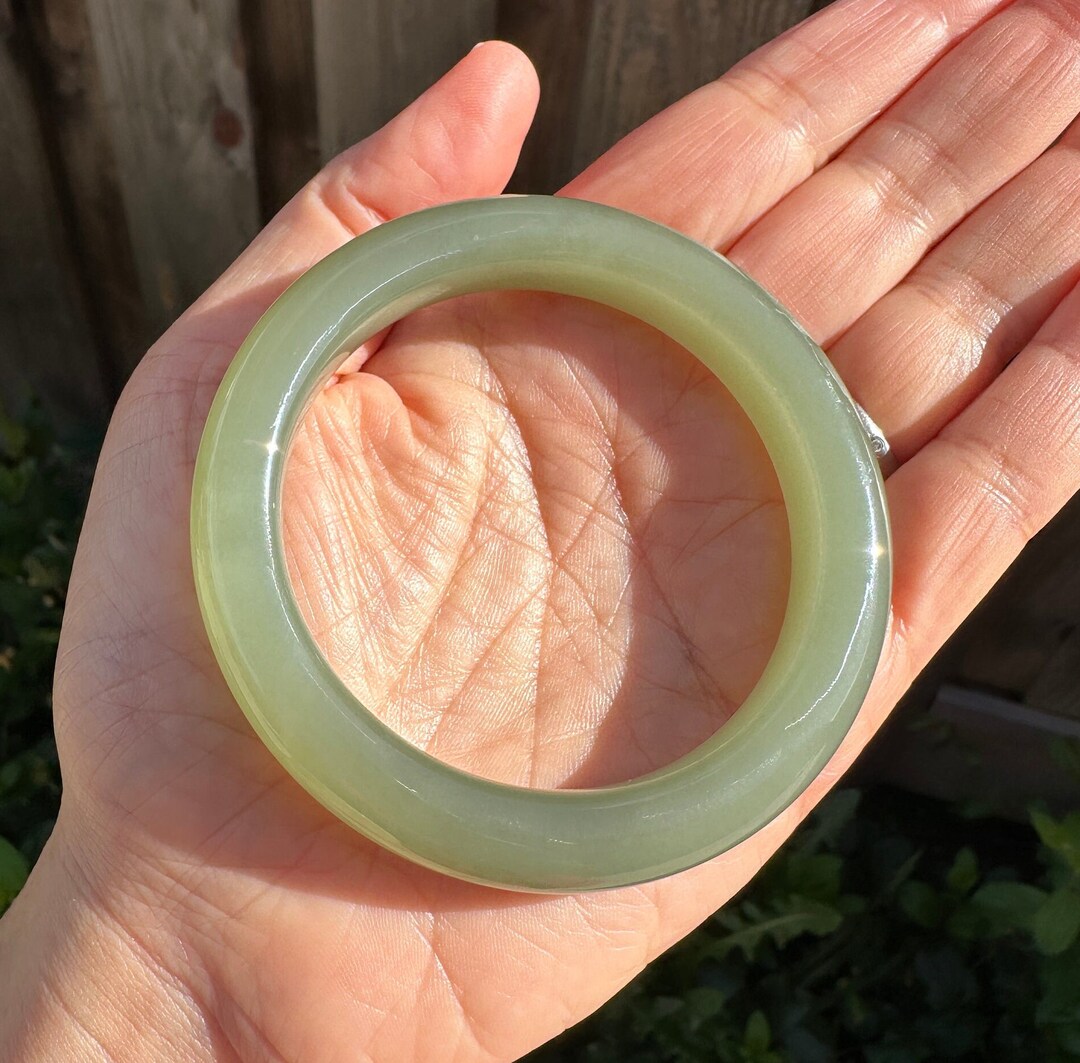 56.3mm Certified Natural Green Chatoyant Cat-eye Qinghai Hetian ...