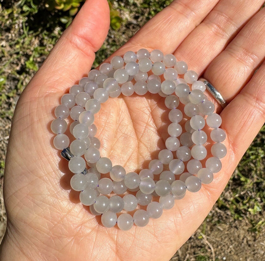 6mm Natural Icy Translucent Gayish Purple Qinghai Hetian Nephrite Jade ...