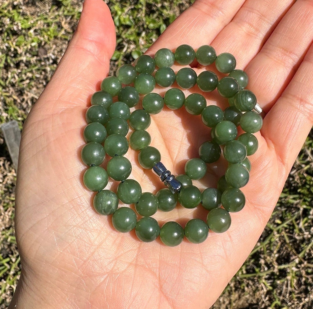8.1mm Natural Icy Siberian Chatoyant Cat-eye Green Hetian Nephrite Jade ...