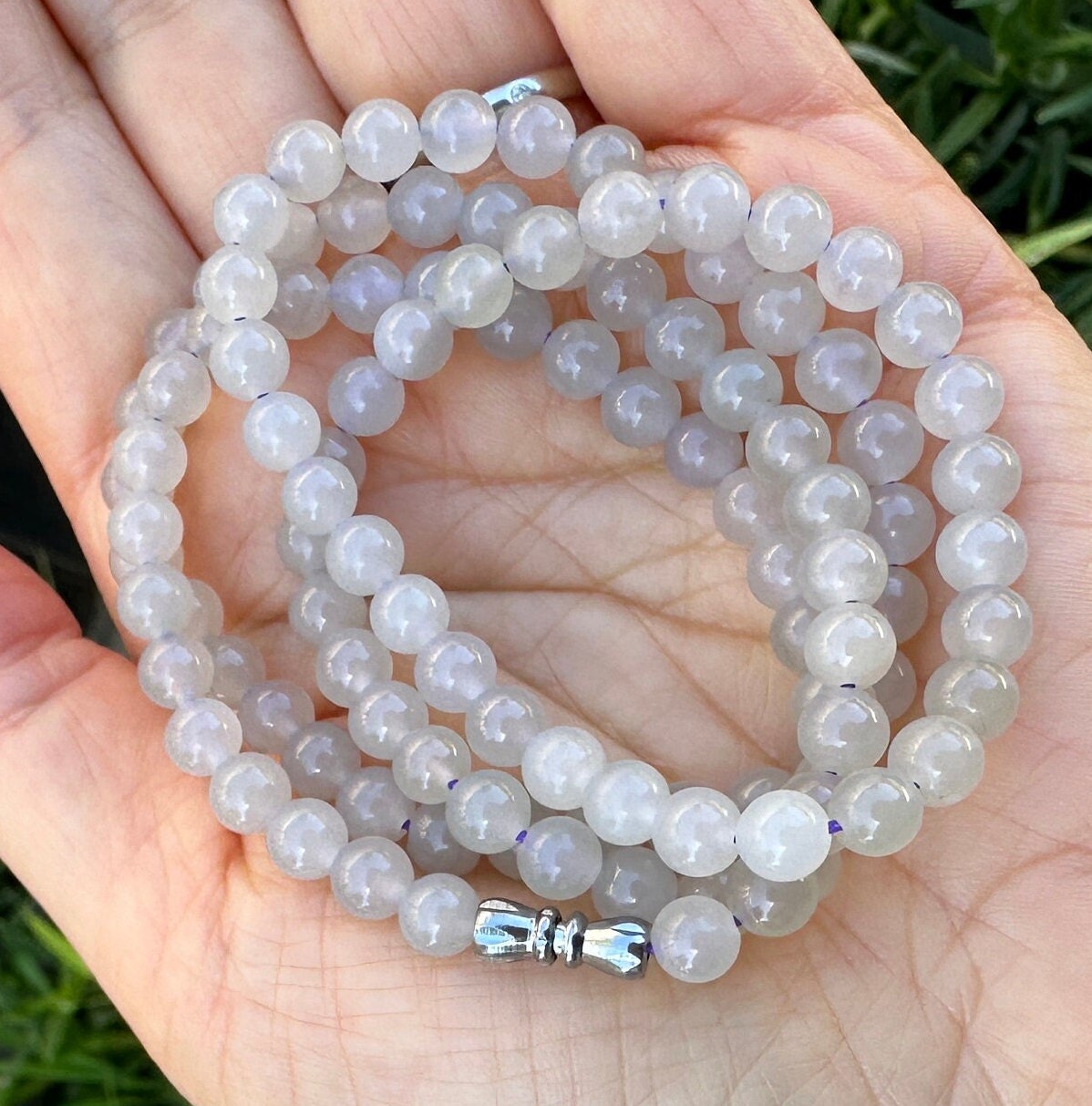 6mm Natural Icy Translucent Gayish Purple Qinghai Hetian Nephrite Jade ...