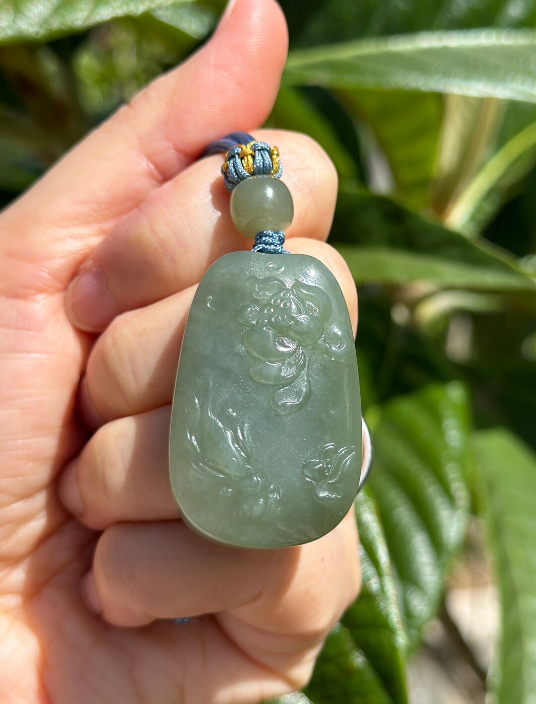 Natural Qinghai Lake-water Green Carved Fish and Lotus Flower Hetian ...