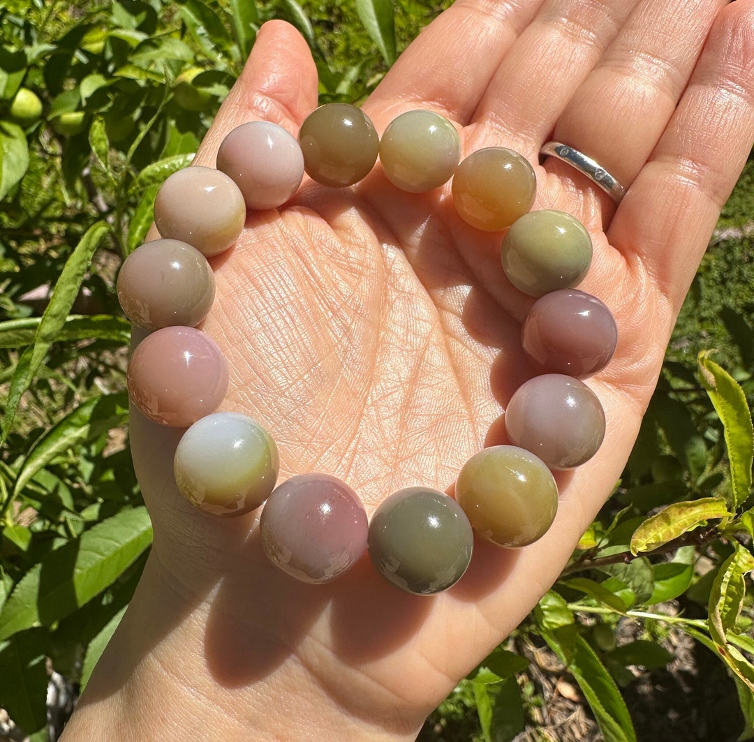 14.7mm Certified Natural Yanyuan Multi-color Agate Bead Bracelet 盐源玛瑙手串 ...