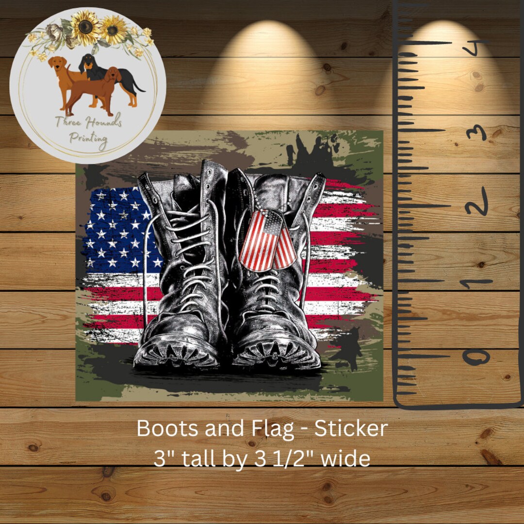 Boots and Flag- Die Cut Sticker, Water Bottle Sticker, Journal Decal ...