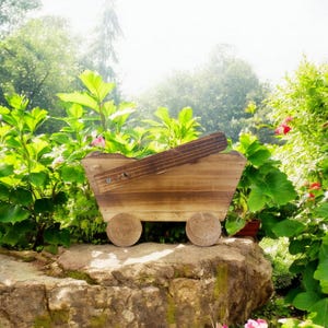 Rustic Wooden Cart Plant Pot, Vintage Cart Planter, Retro Wood Cart ...