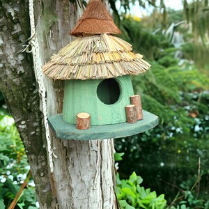Thatched Roof Wooden Bird House, Unique Wood Bird House Garden Decor ...