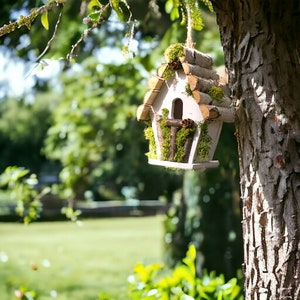 Thatched Roof Wooden Bird House, Unique Wood Bird House Garden Decor ...