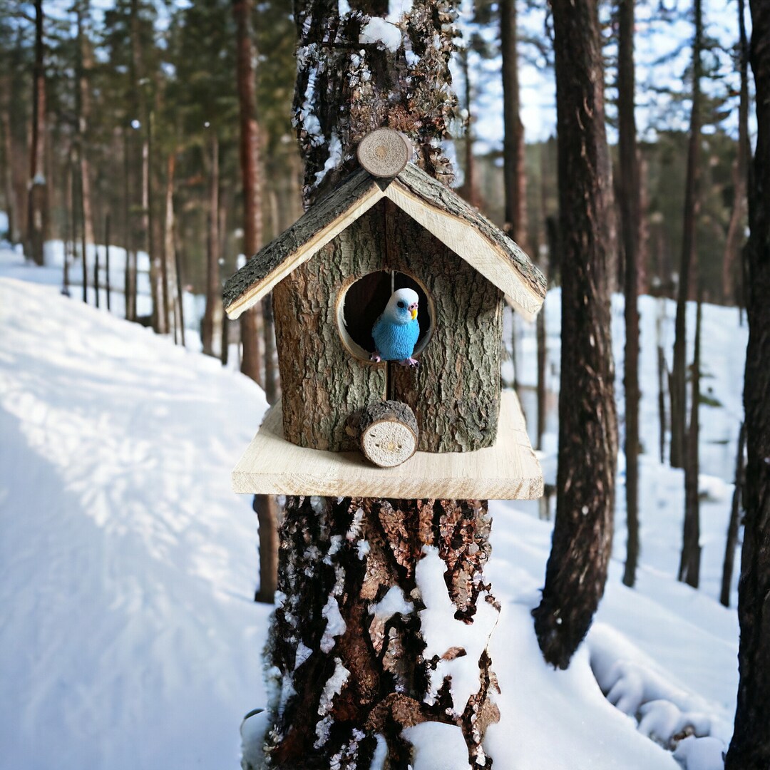 Cute Wooden Bark Bird House, Bird Lovers Gifts, Natural Wood Bird House Garden Decor, Garden ...