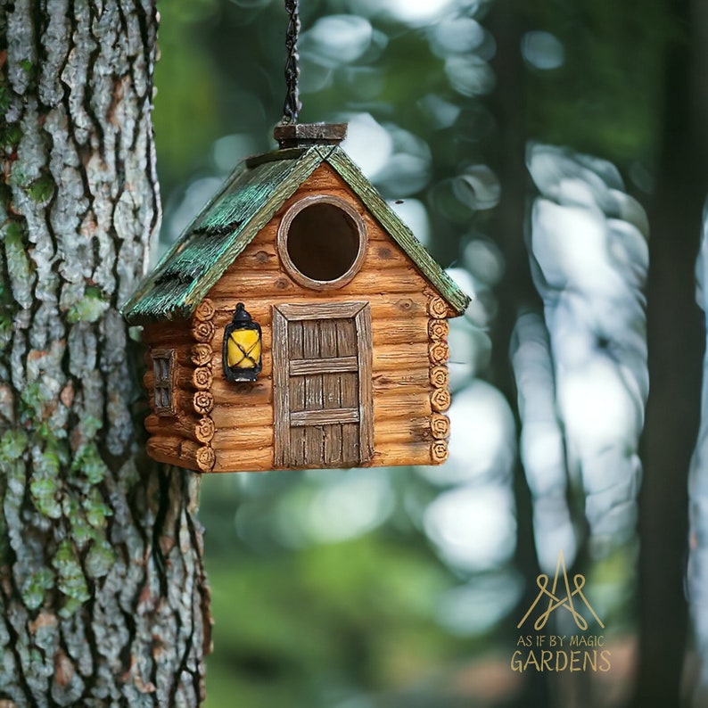 Log Cabin Resin Bird House, Christmas Bird Lovers Gifts, Resin Bird ...