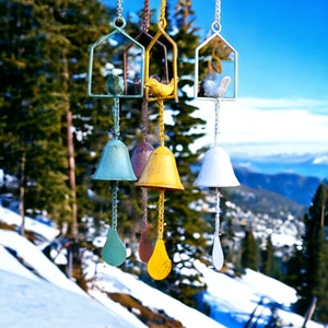 Cast Iron Hanging Bird Wind Chimes, Vintage Metal Bell Chime Garden ...
