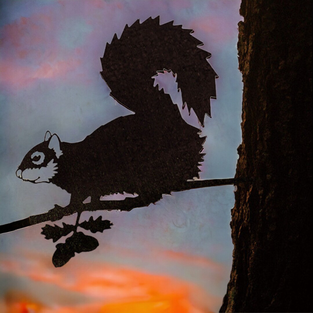 Metal Squirrel Silhouette Garden Decor, Metal Bird Garden Stake, Garden ...