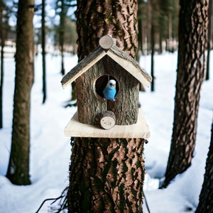 Natural Wood Bark Bird House, Bird Lovers Gifts, Natural Wooden Bird ...