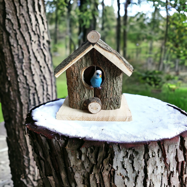 Cute Wooden Bark Bird House, Bird Lovers Gifts, Natural Wood Bird House ...