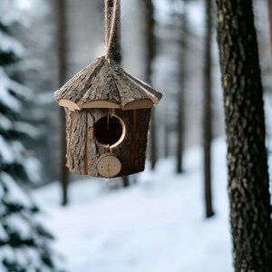 Natural Wood Bark Bird House, Bird Lovers Gifts, Natural Wooden Bird ...