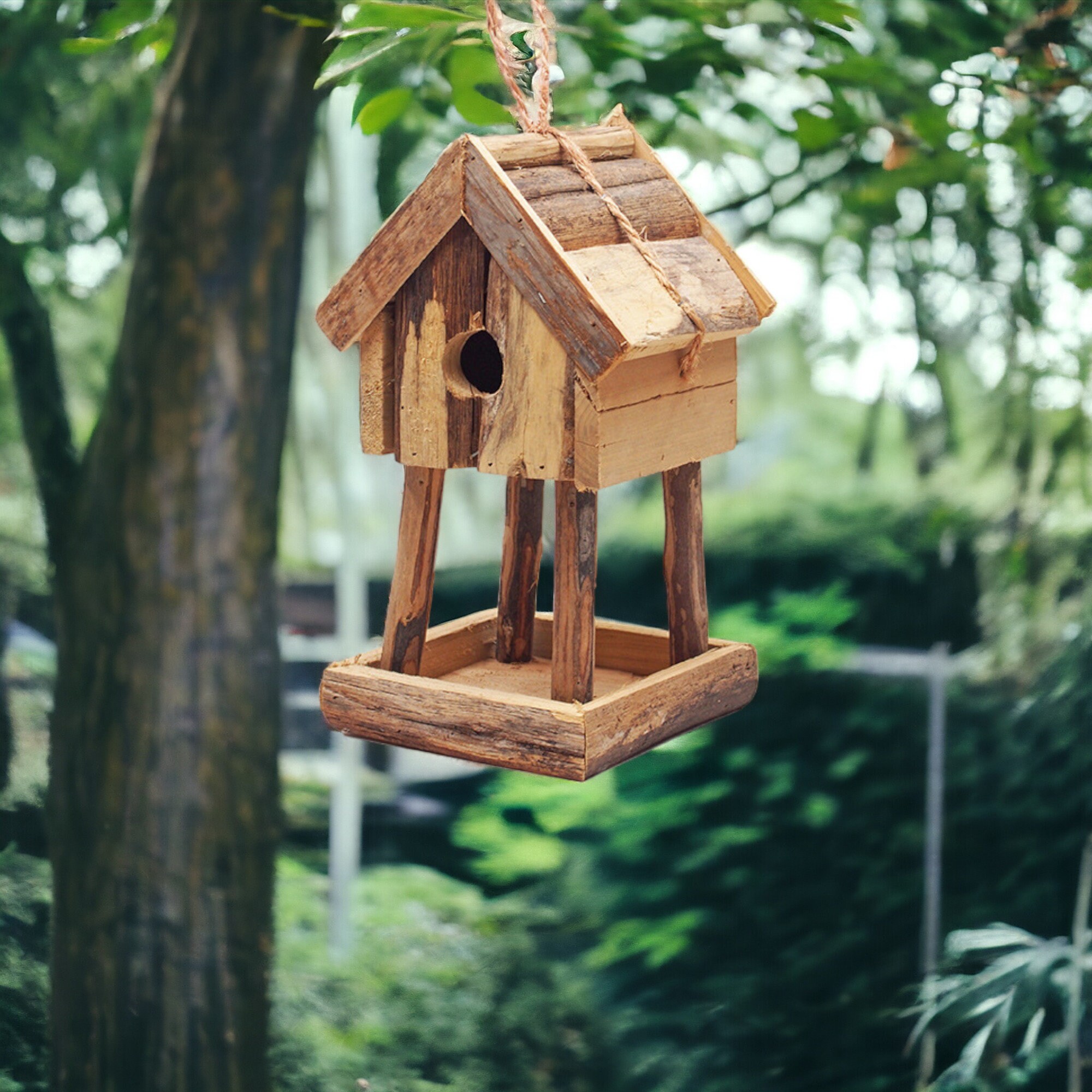 Log Cabin Style Wooden Bird House Bird Feeder, Unique Garden Lovers ...