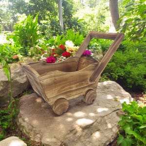 Rustic Wooden Cart Plant Pot, Vintage Cart Planter, Retro Wood Cart ...