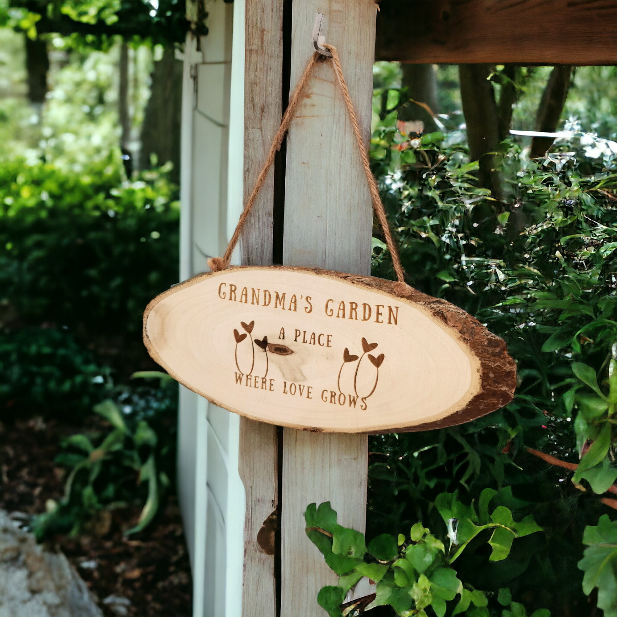 Personalised Wooden Garden Sign, Custom Engraved Text Hanging Sign ...