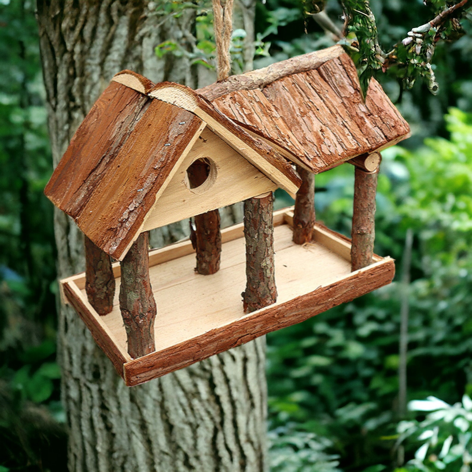 Log Cabin Style Wooden Bird House Bird Feeder, Unique Garden Lovers ...