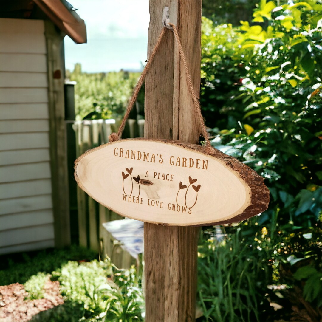 Personalised Wooden Garden Sign, Custom Engraved Text Hanging Sign ...
