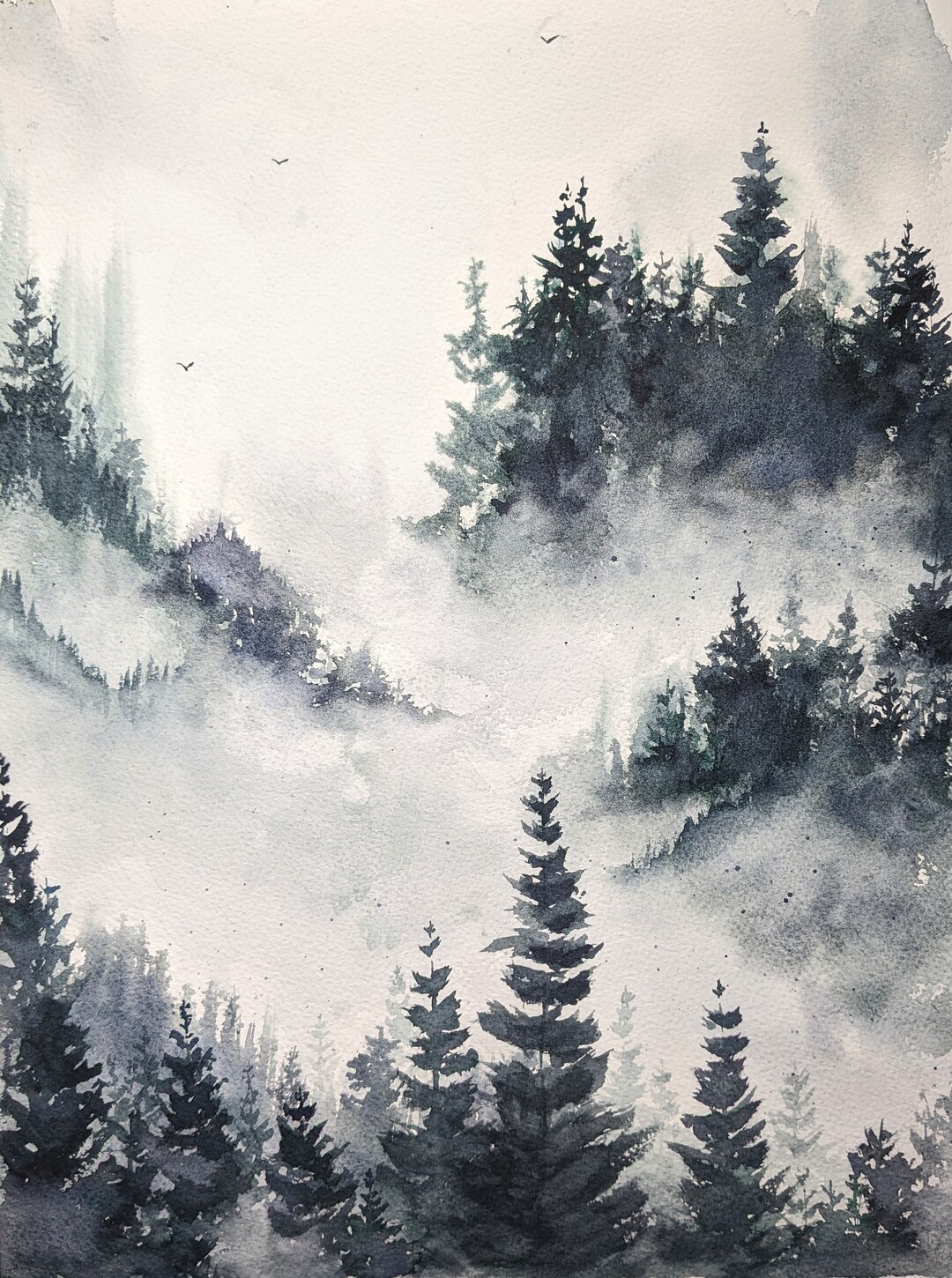 Original Watercolor Watercolor Fir Trees Artist Léa Bruel - Etsy