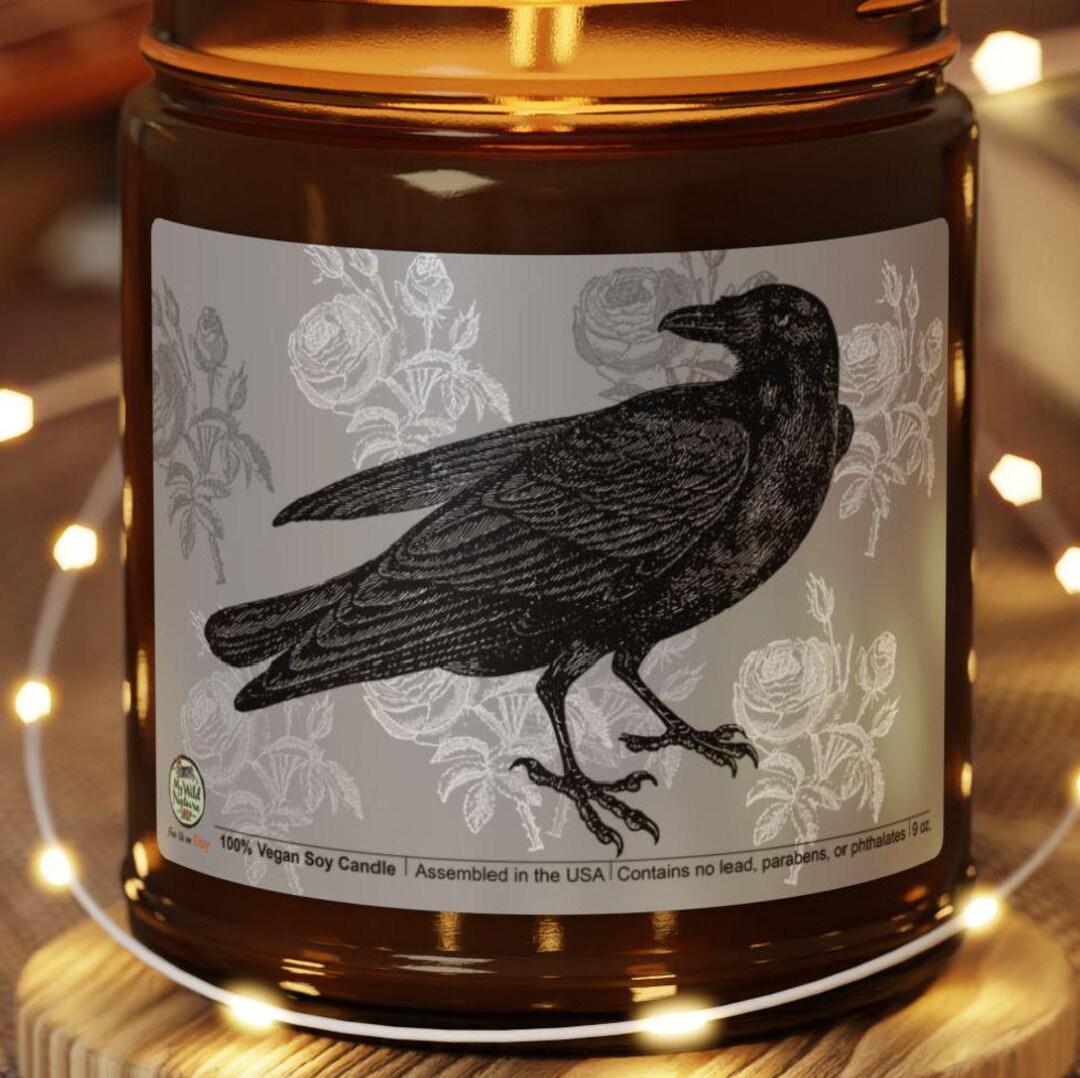 Gothic Crow on Gray Background Scented Candle, for Crow Lovers, Spooky ...