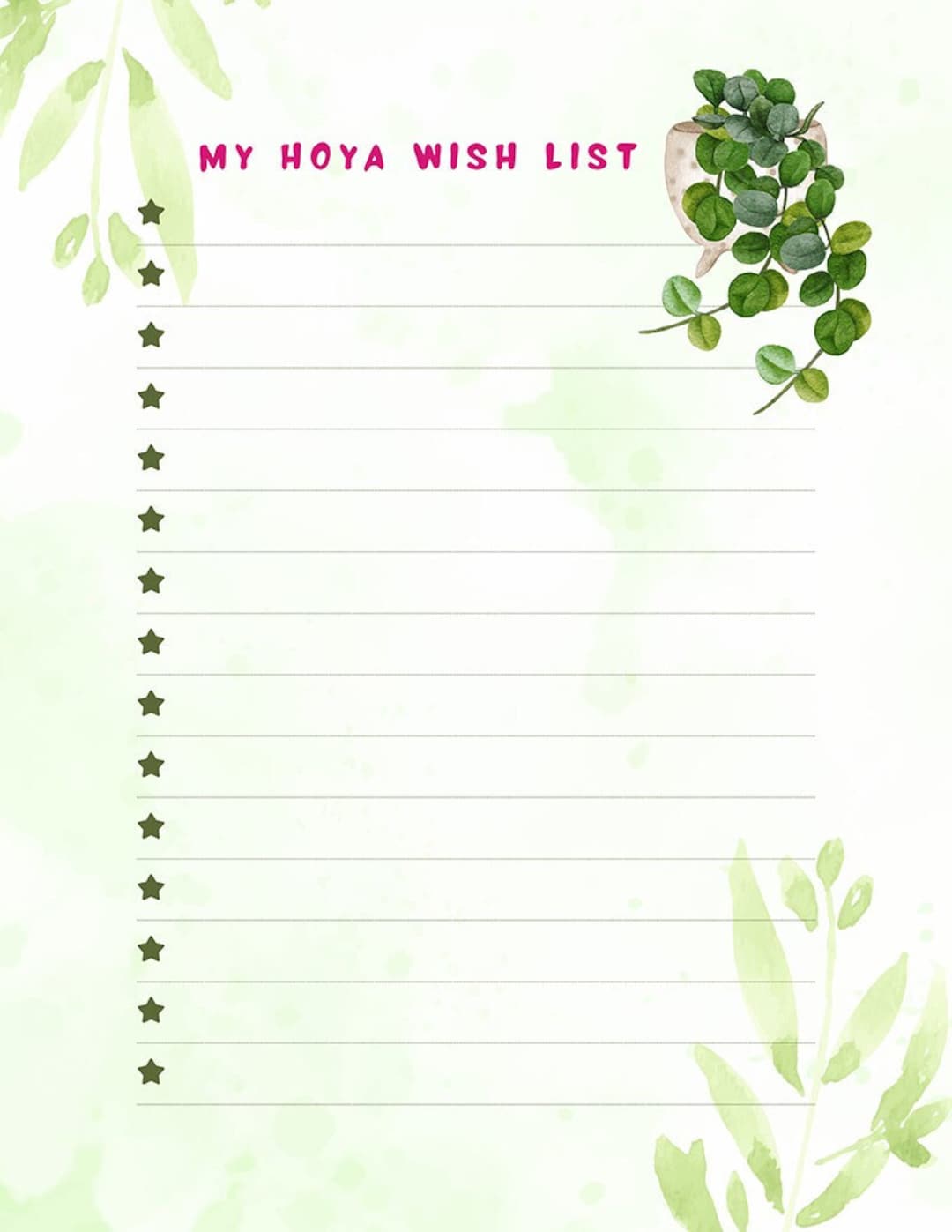 Hoya Wish List Printable Template Digital Download Wishlist Planner A4 ...