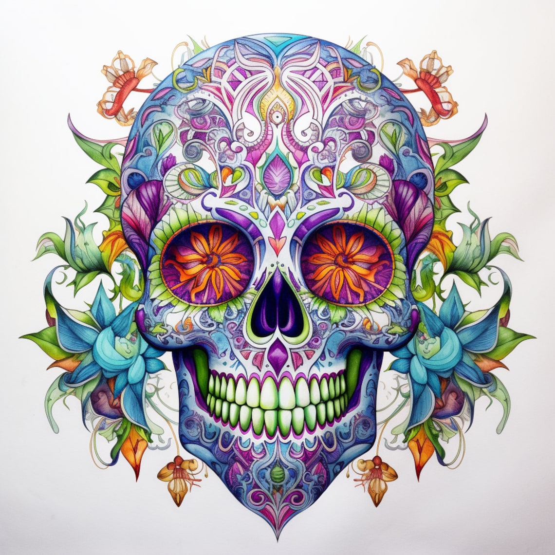 100+ Colorful Sugar Skull Tattoo Designs: Unique, Detailed & Mesmerizing - Etsy