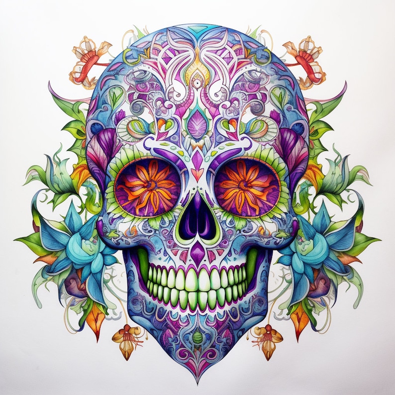 100+ Colorful Sugar Skull Tattoo Designs: Unique, Detailed & Mesmerizing - Etsy