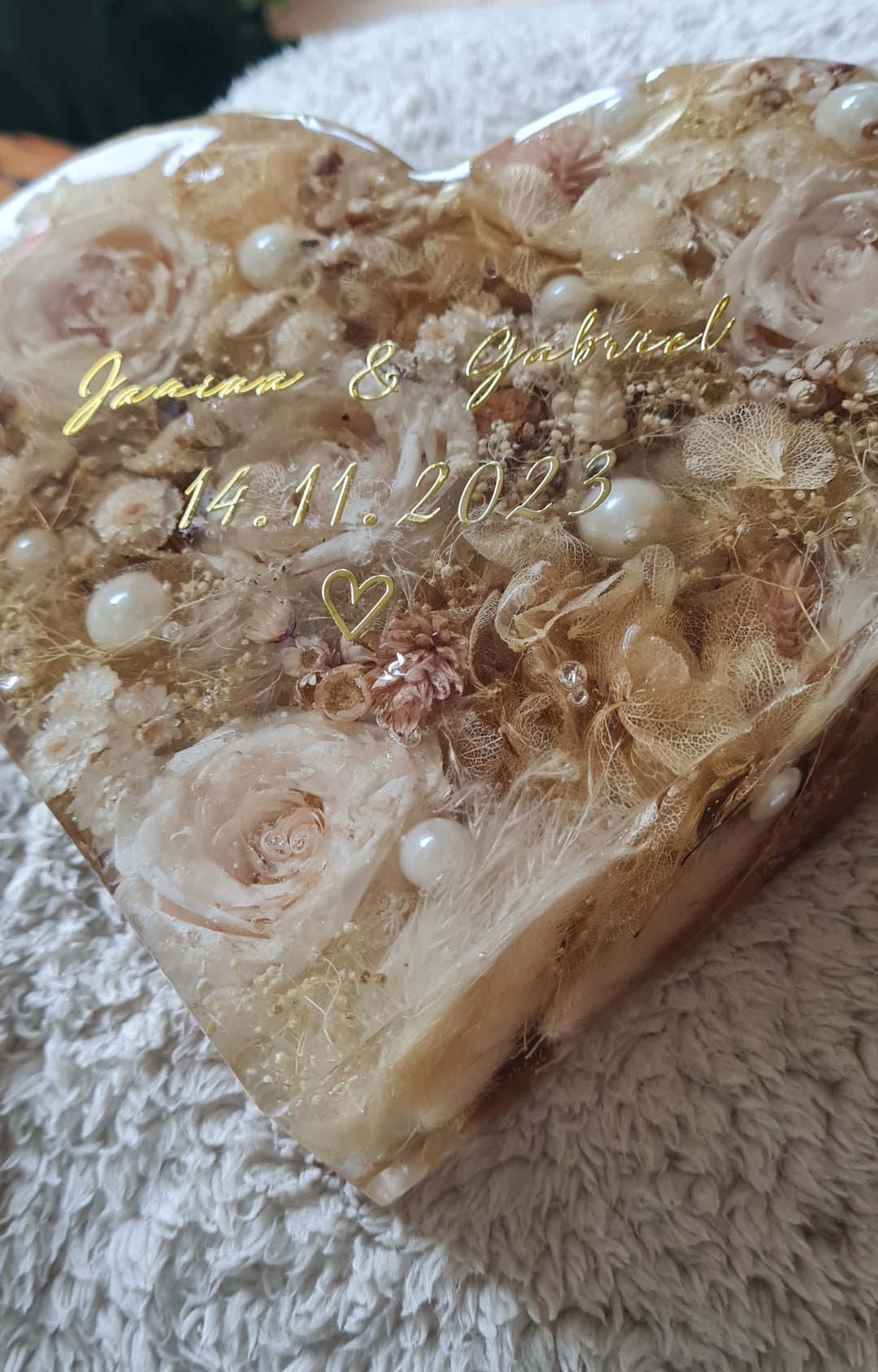 Handmade Heart Flower Bouquet Prerserve Wedding Resin Keepsake ...