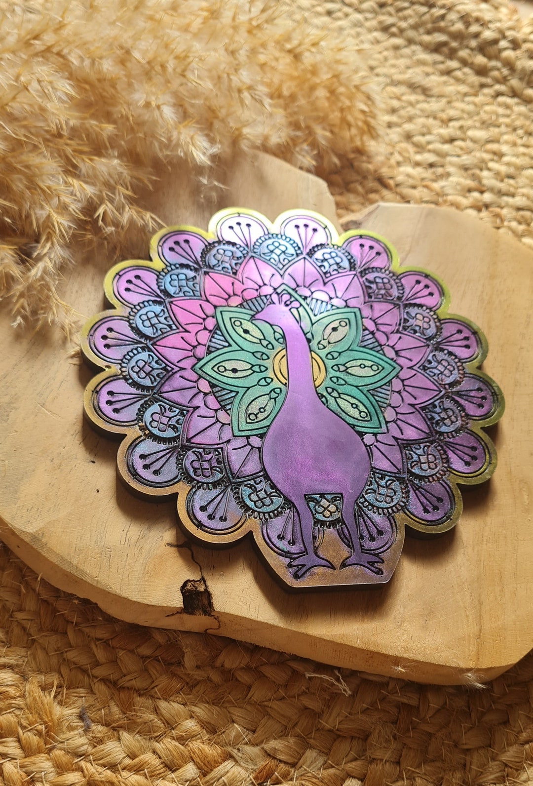 Magic Peacock Coaster Resin Jewelry Dish Resin Magic Peacock Coaster ...