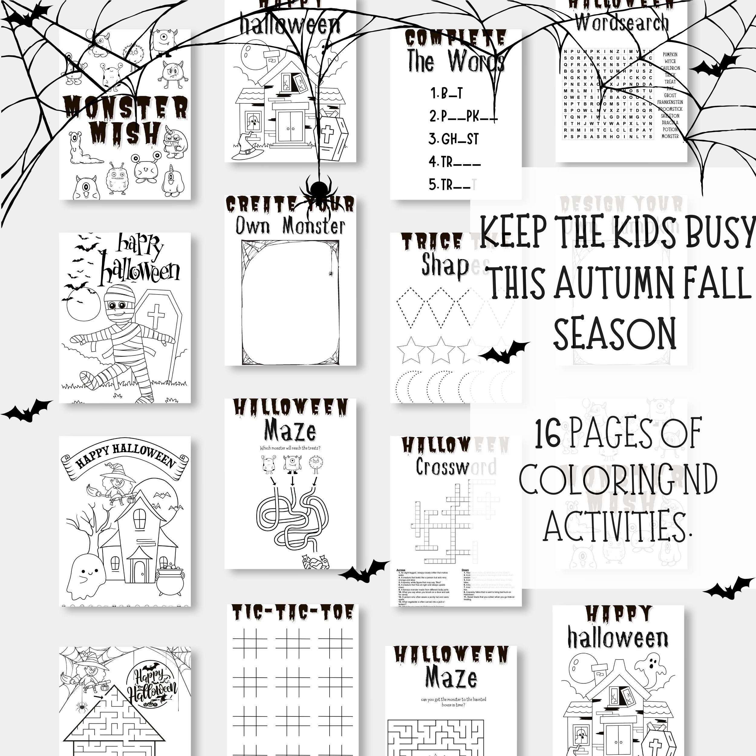Halloween Activity Pack Printable, Halloween Coloring Sheets, Halloween ...