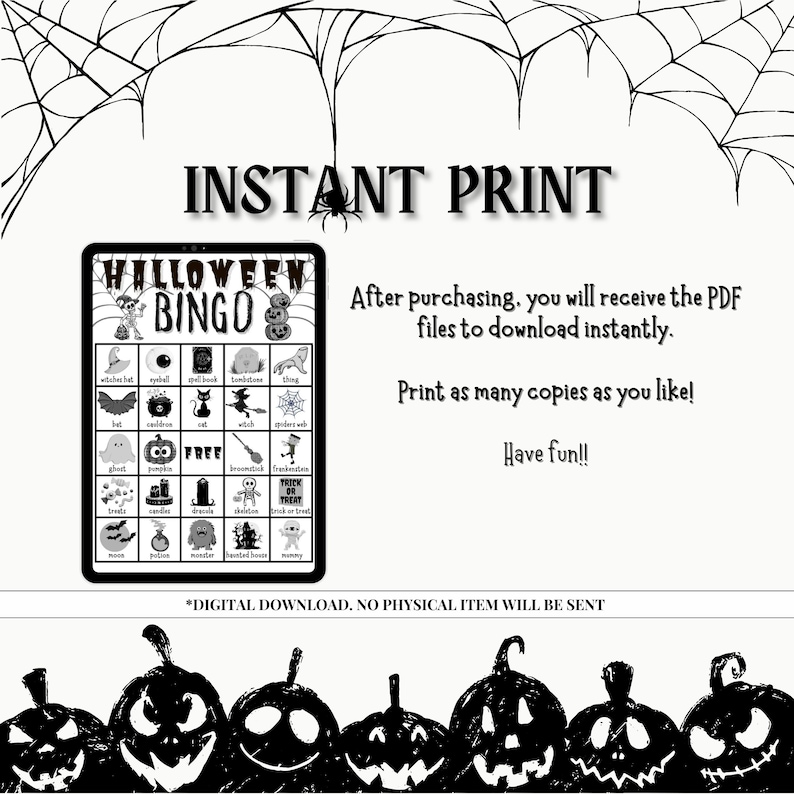 30 Halloween Bingo Cards Game Printable, Kids Halloween Party Game, Fun ...
