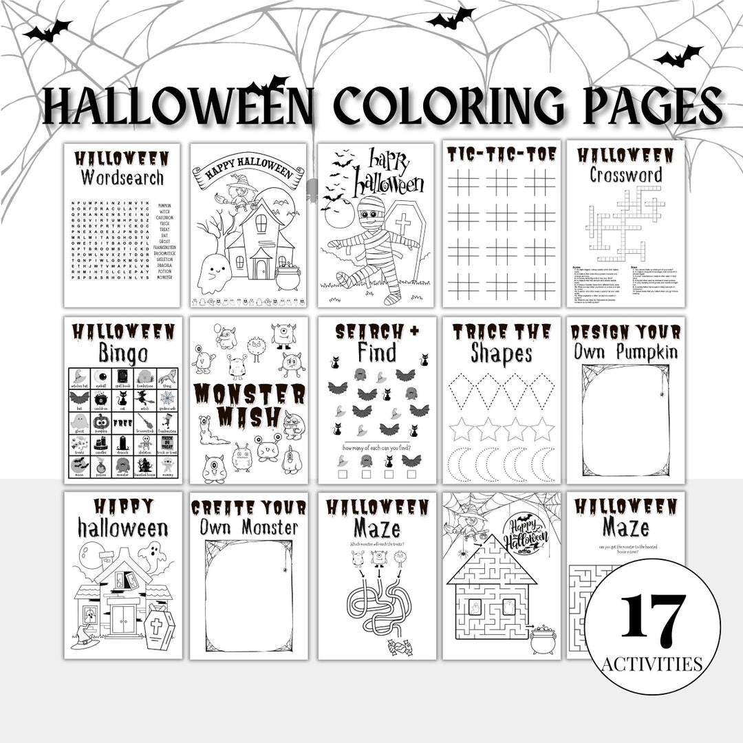 Halloween Activity Pack Printable, Halloween Coloring Sheets, Halloween ...