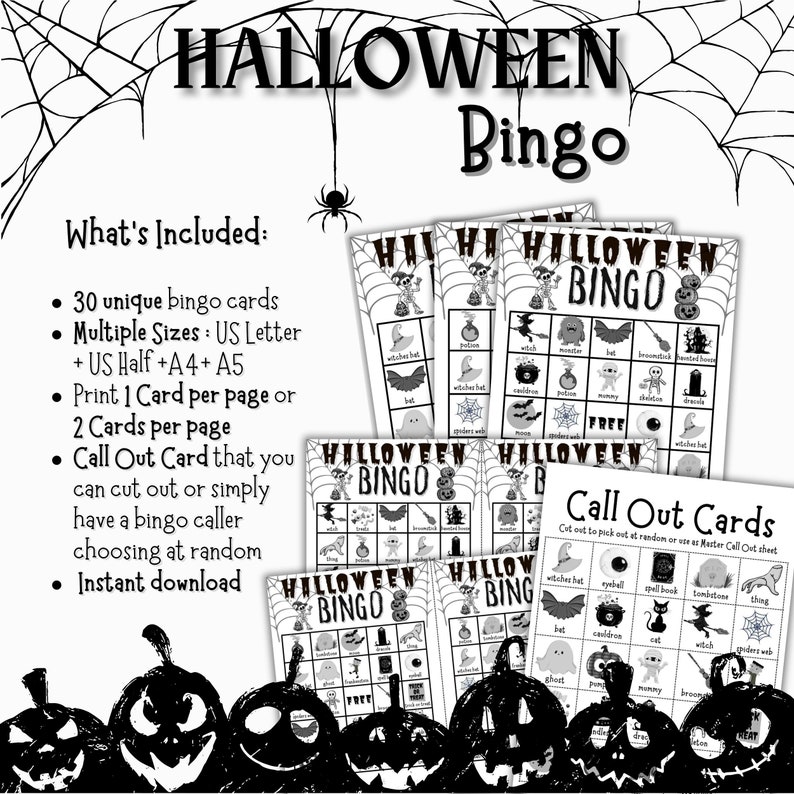 30 Halloween Bingo Cards Game Printable, Kids Halloween Party Game, Fun ...