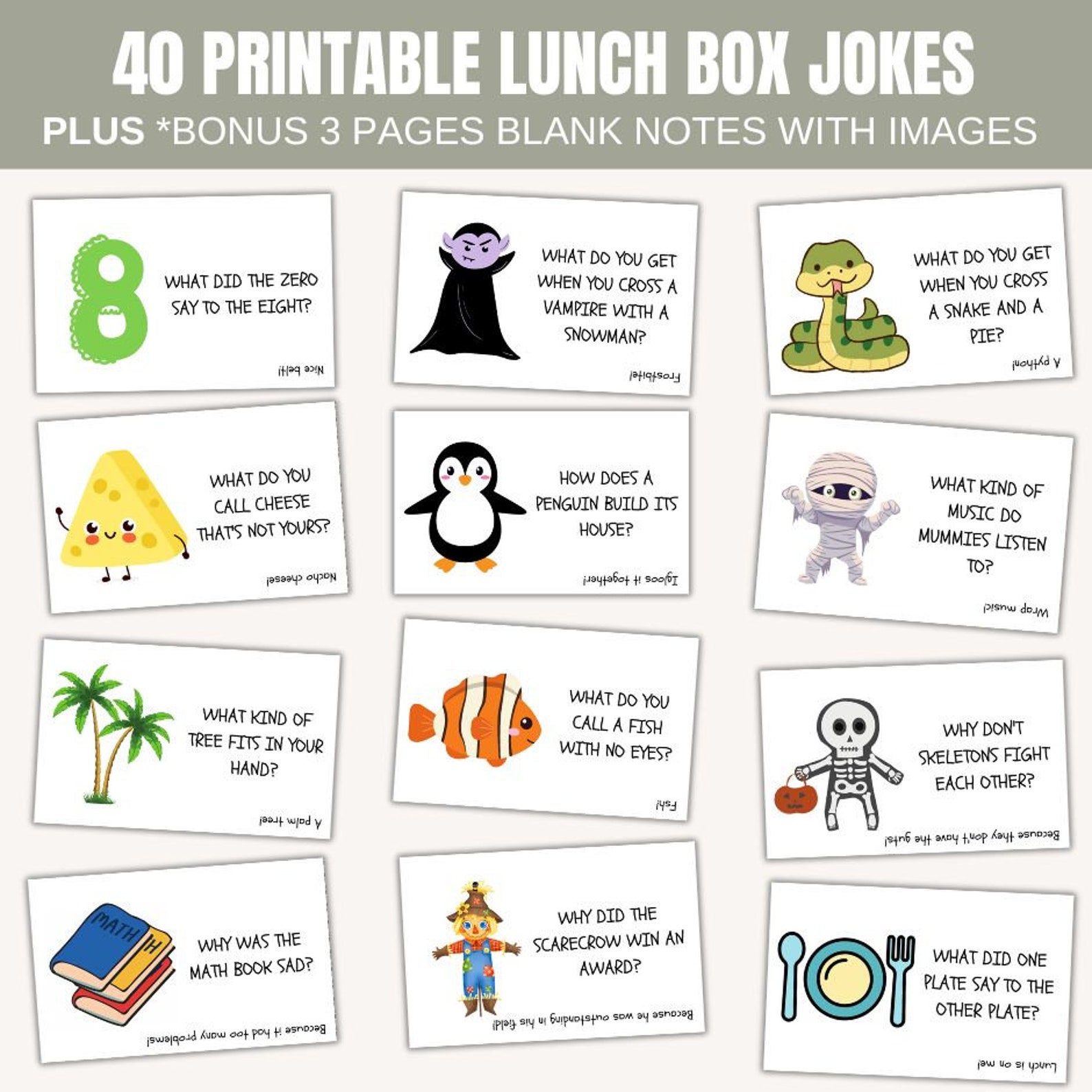 Lunch Box Jokes, Lunch Notes for Kids, Lunch Box Notes, Lunchbox Jokes ...