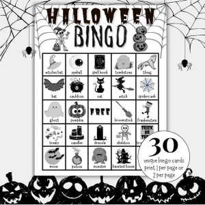 30 Halloween Bingo Cards Game Printable, Kids Halloween Party Game, Fun ...