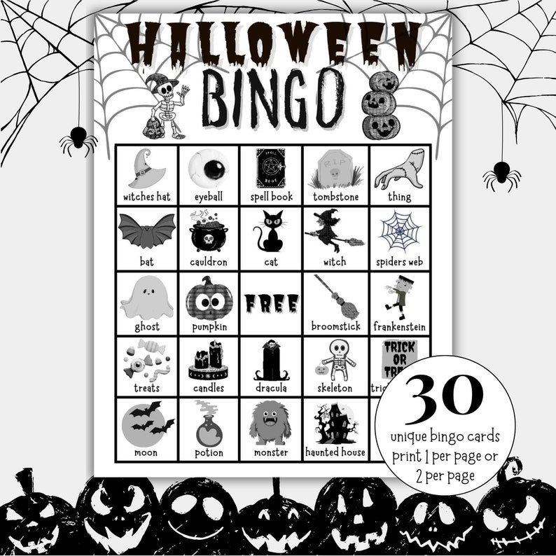 30 Halloween Bingo Cards Game Printable, Kids Halloween Party Game, Fun ...