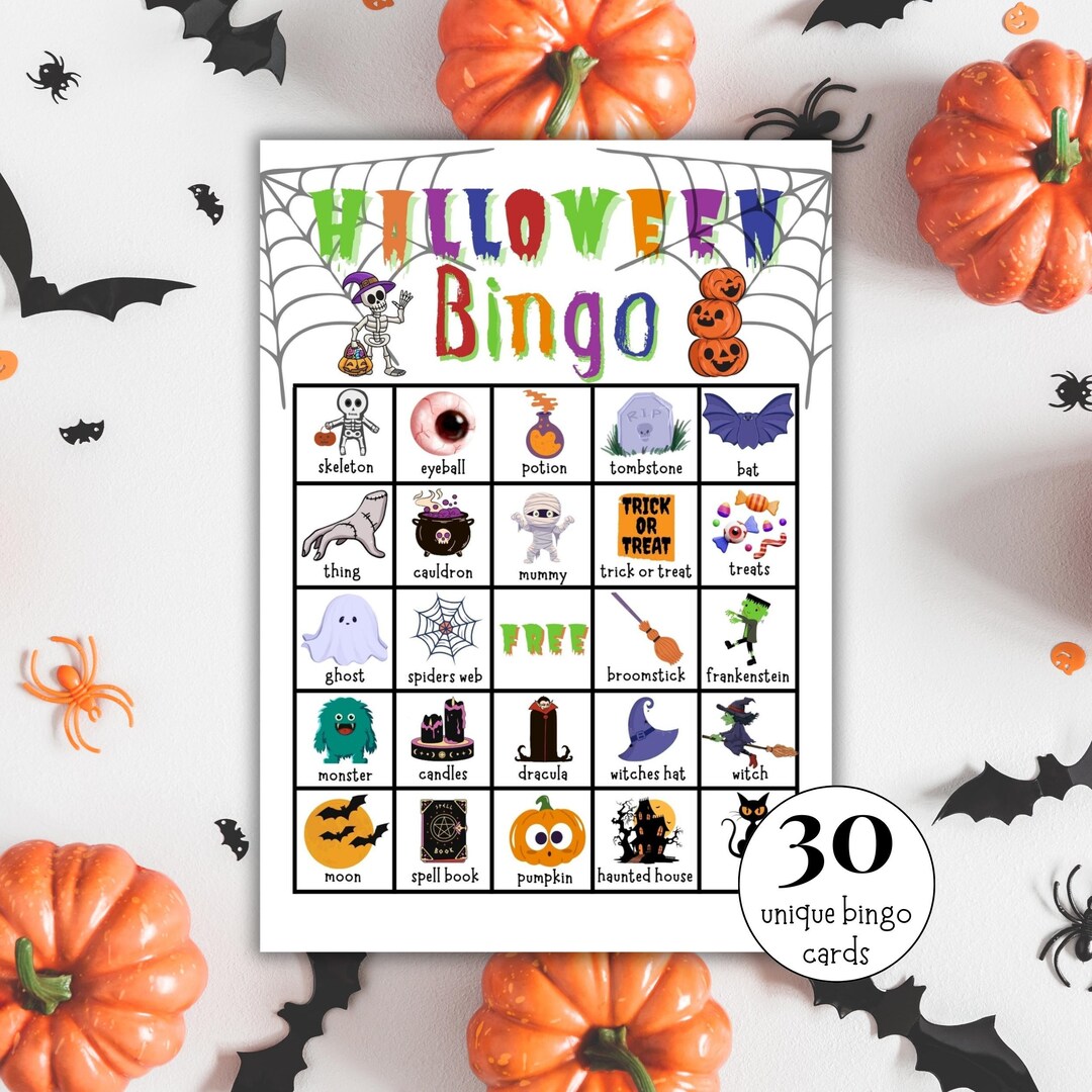 Halloween Bingo Game Printable, Kids Halloween Party Game, Fun ...