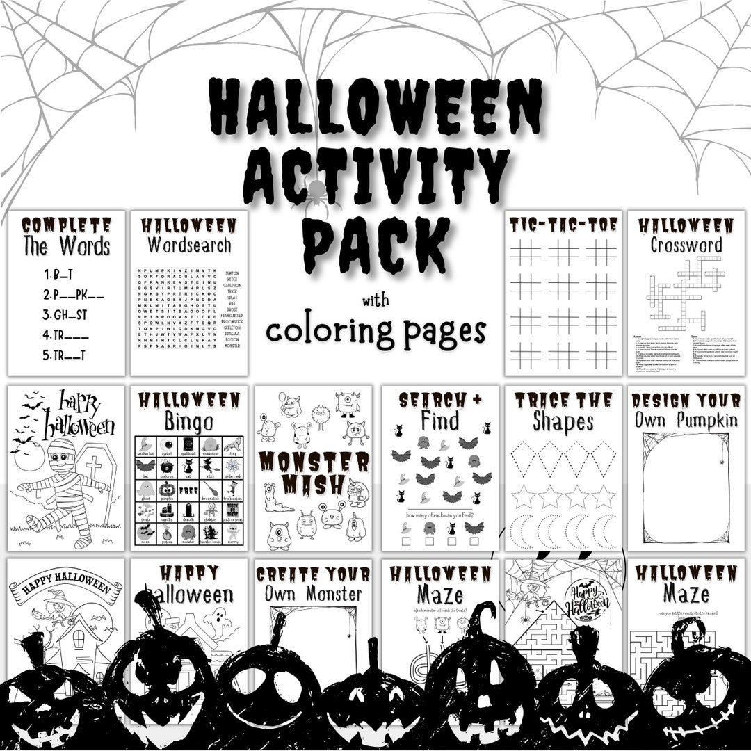 Halloween Activity Pack Printable, Halloween Coloring Sheets, Halloween ...