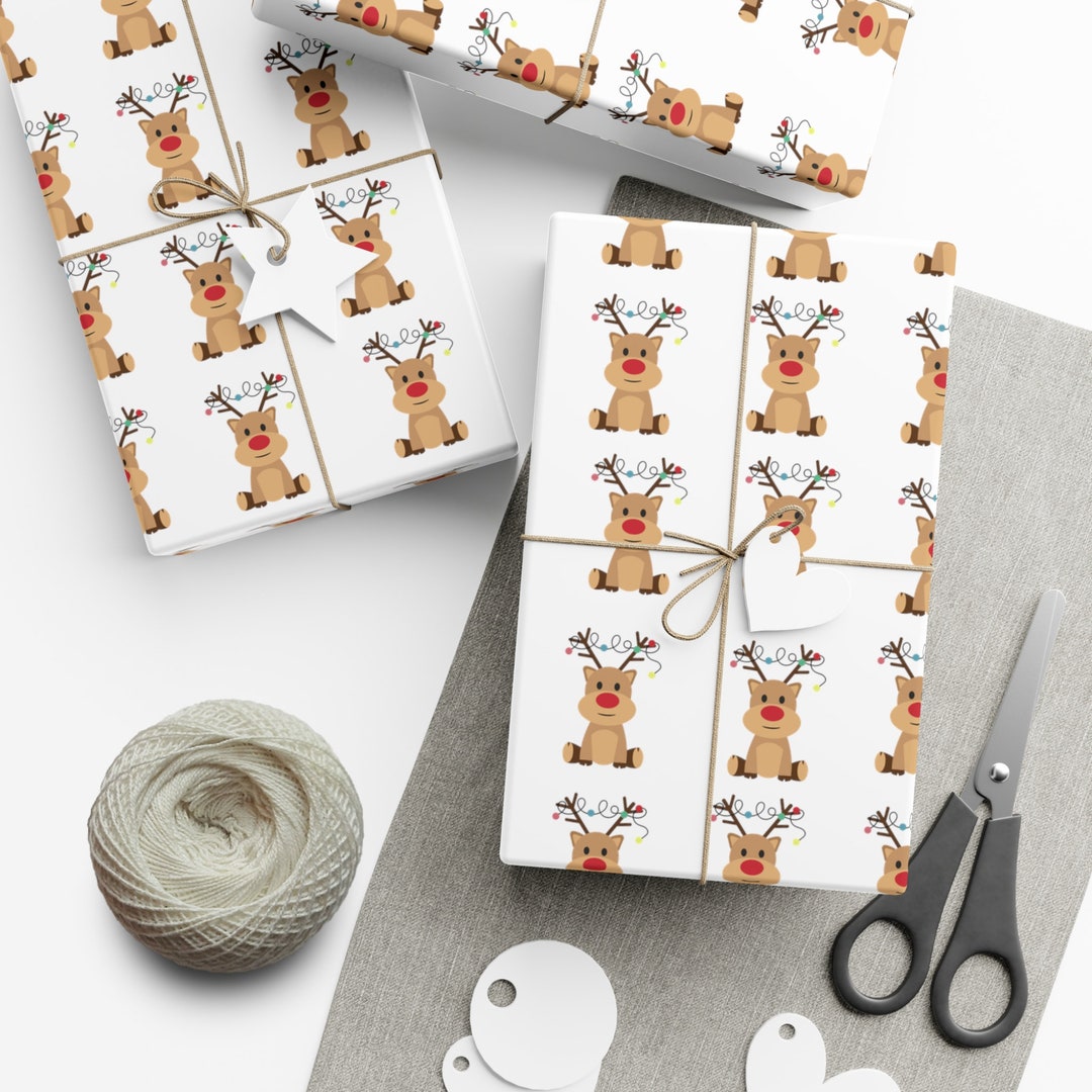 Christmas Wrapping Paper Cute Reindeer Wrapping Paper - Etsy