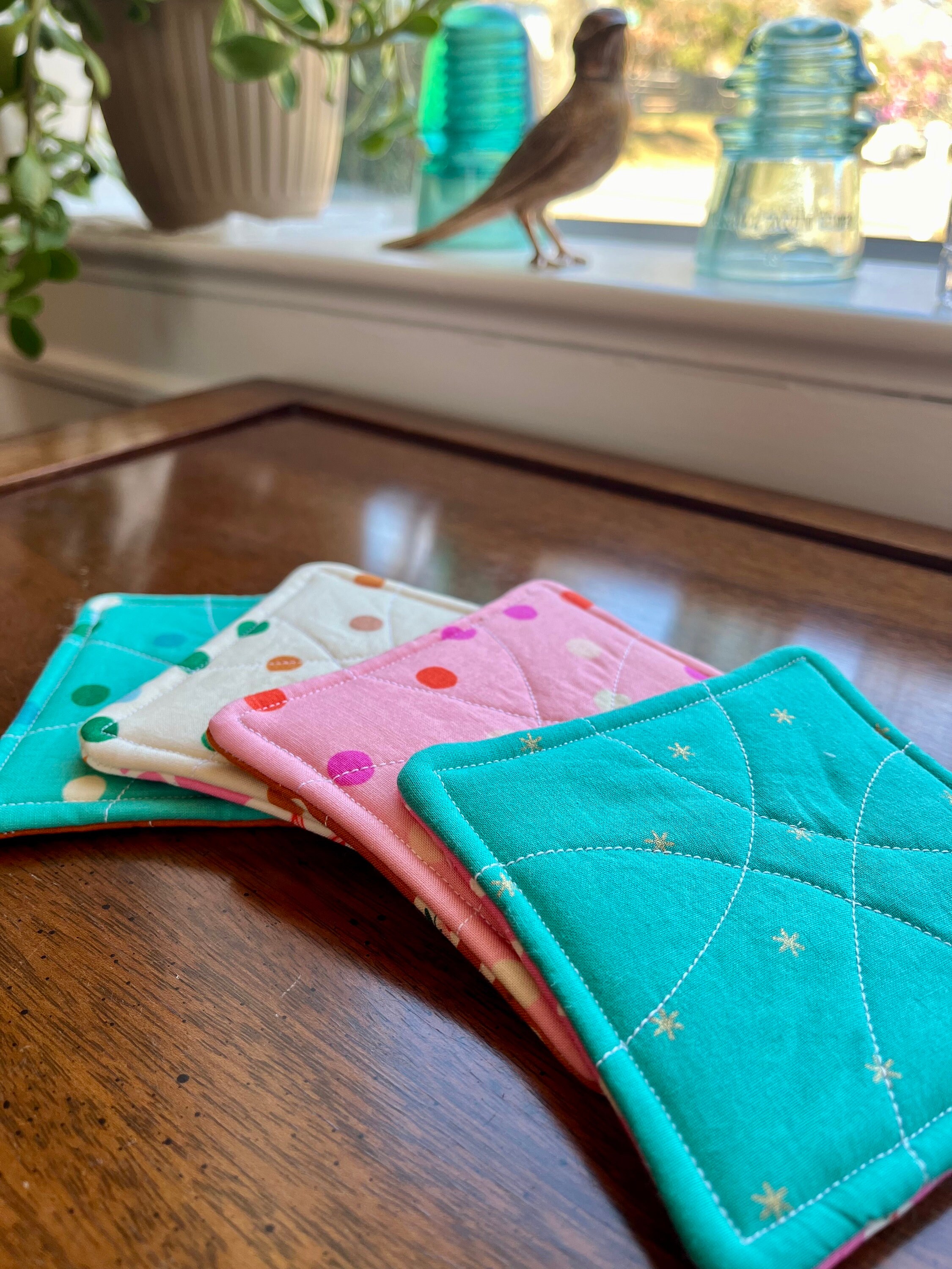 Bright Quilted Cotton Fabric Coaster Set - Etsy
