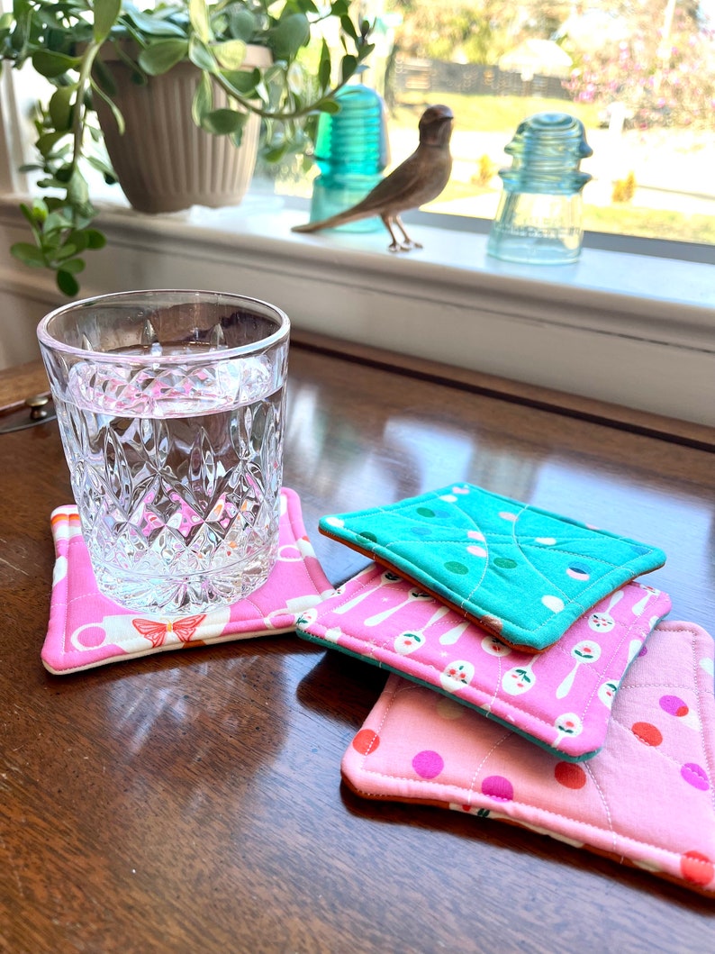 Bright Quilted Cotton Fabric Coaster Set - Etsy