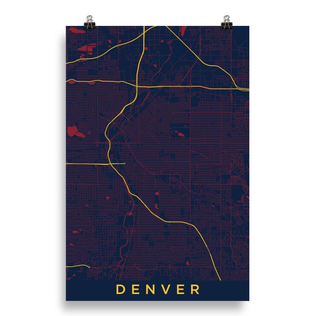 Denver Map Print Poster Denver Nuggets Print Poster Denver City Map ...