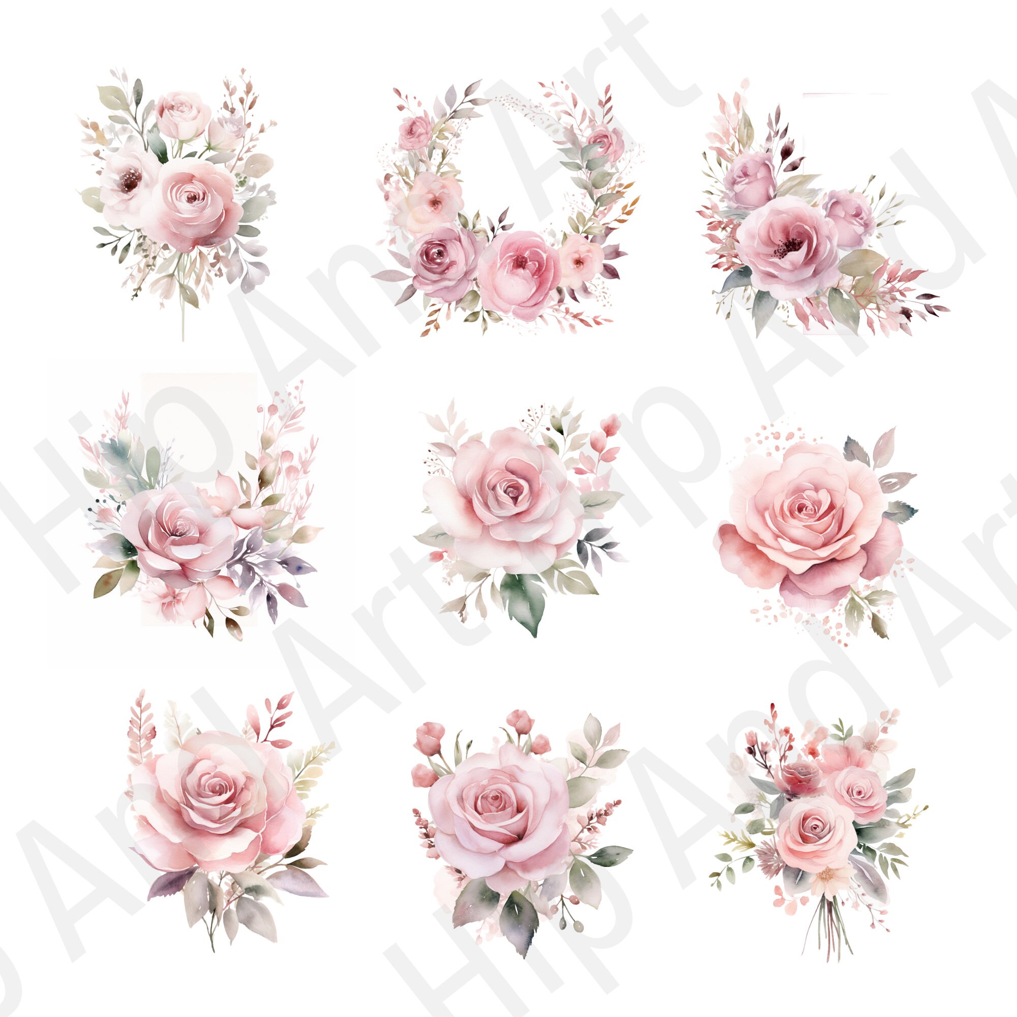 Dusty Rose Floral Clipart Roses Clipart Watercolor Floral Pattern Blush ...