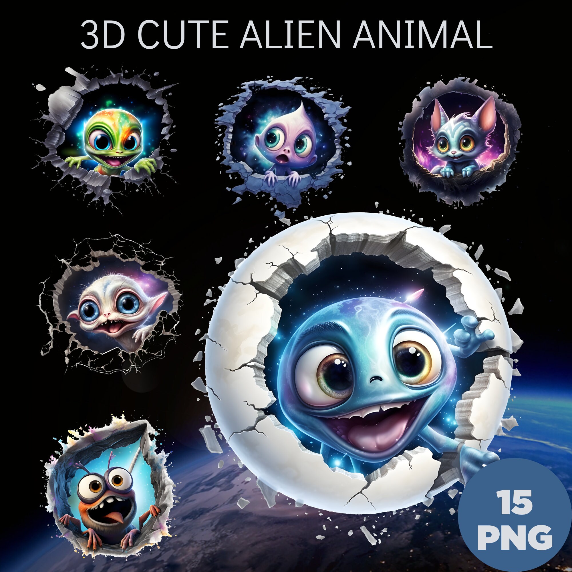 3D Cute Alien Animal/monster Clipart Wall Art Quality 15 - Etsy