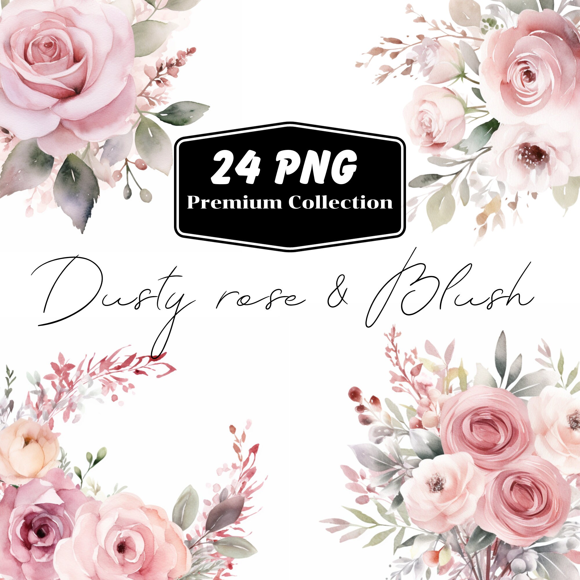 Dusty Rose Floral Clipart Roses Clipart Watercolor Floral Pattern Blush ...