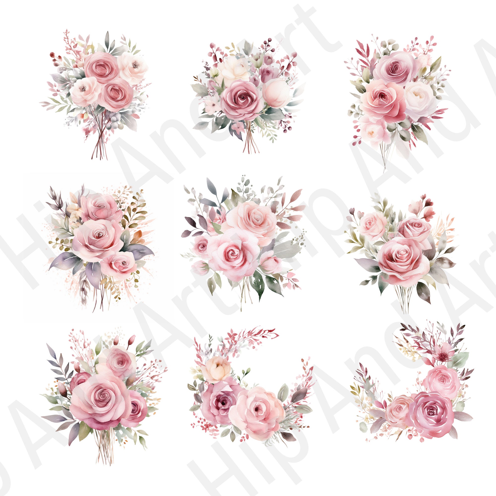 Dusty Rose Floral Clipart Roses Clipart Watercolor Floral Pattern Blush ...