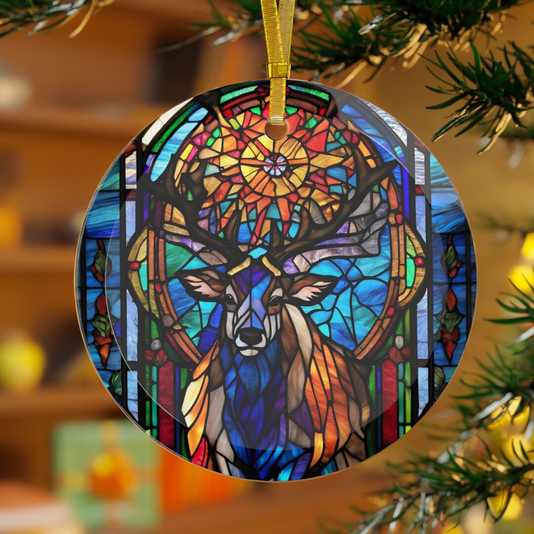 Holiday Reindeer Glass Ornament, Christmas Tree Ornament, Glass ...
