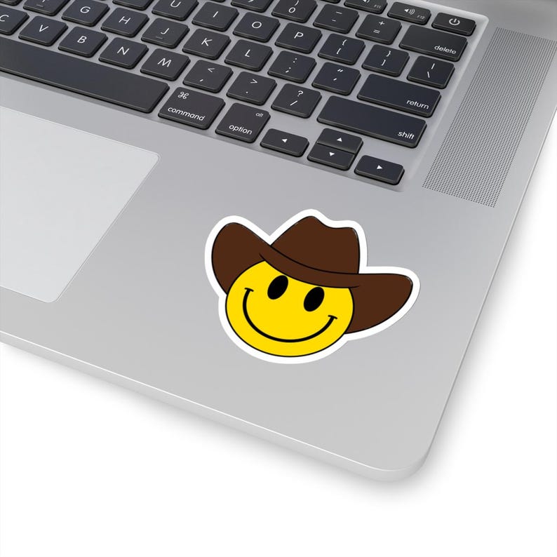 Smiley Face With Cowboy Hat Sticker, Country-themed Decal, Transparent ...