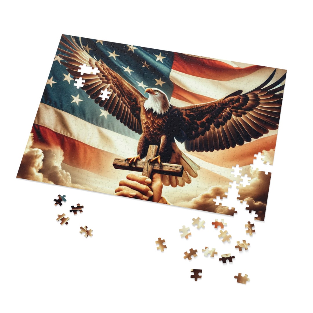 USA Patriot Eagle American Flag Puzzle, Hand Holding Cross Puzzle ...